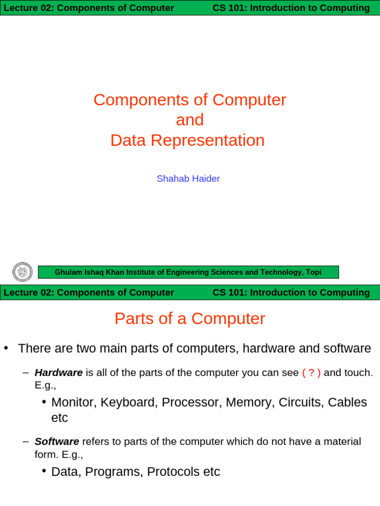 Itc Lect 02 [computer Components] Pdf Byte Computer Hardware