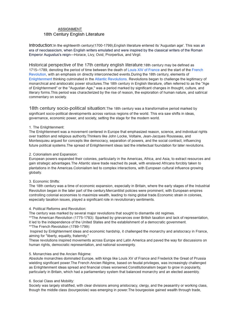 18th Century English Literature Overview | PDF | Age Of Enlightenment ...