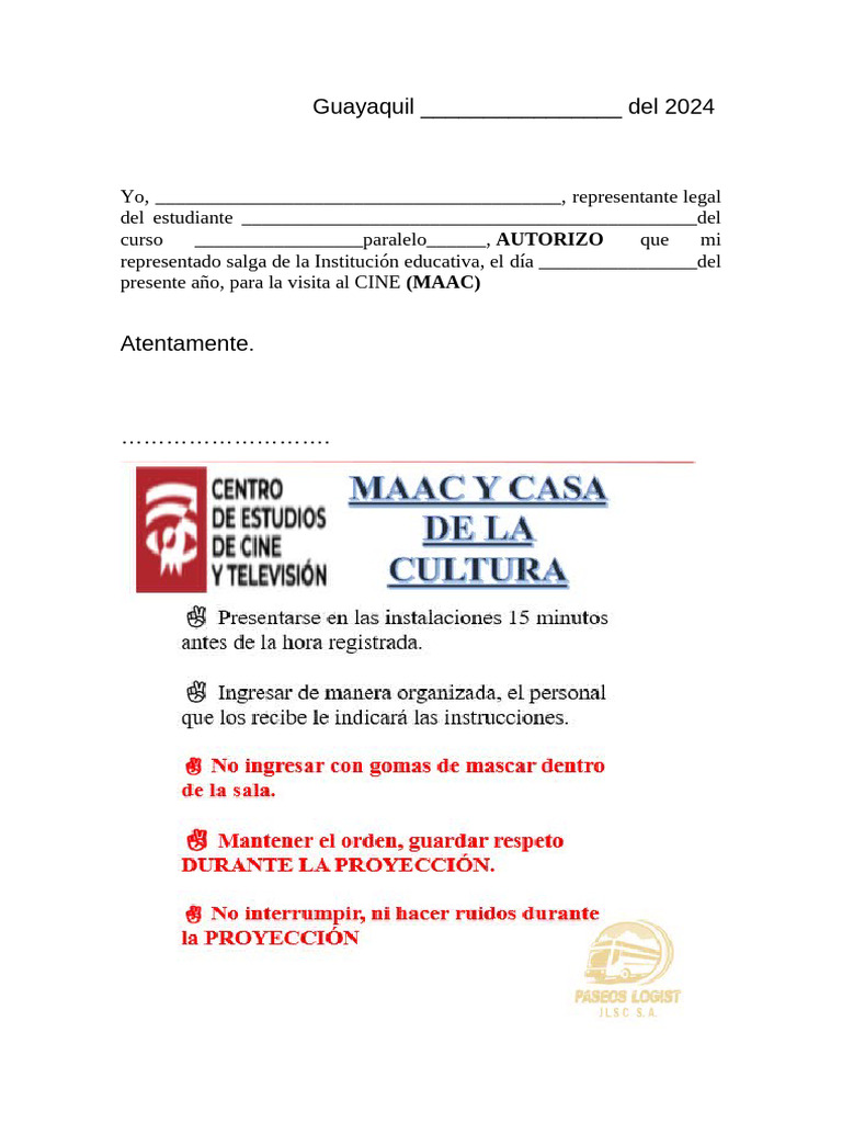 Autorización Cine Maac | PDF