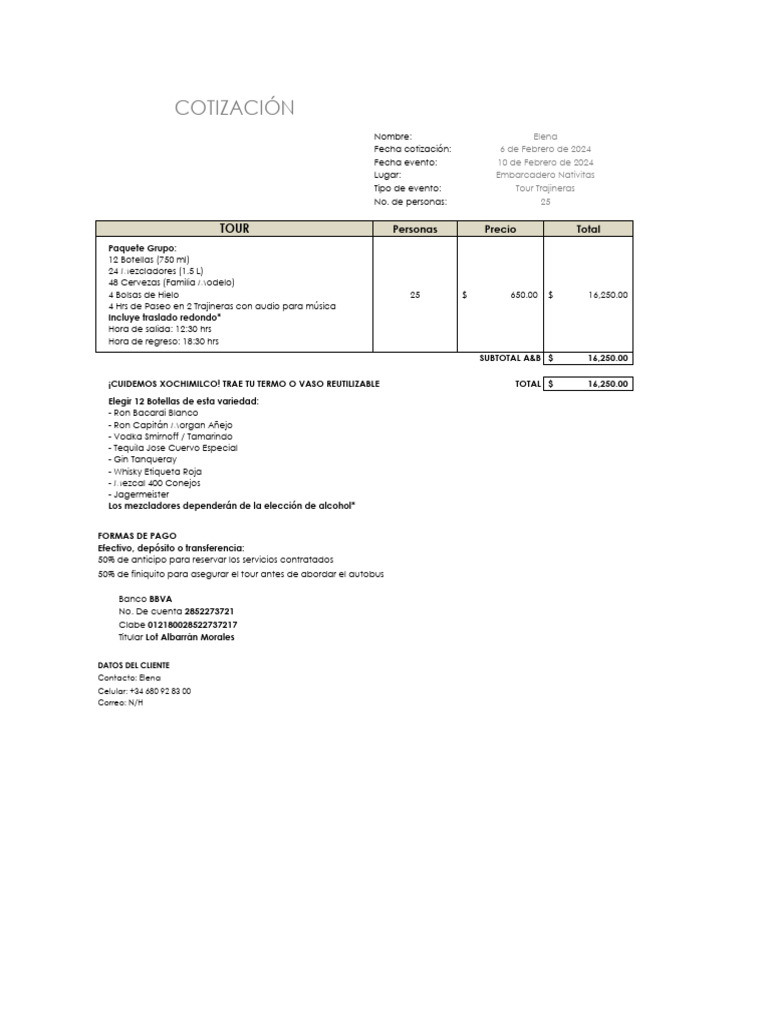 Cot.01 - Excursion Trajineras - Elena | PDF