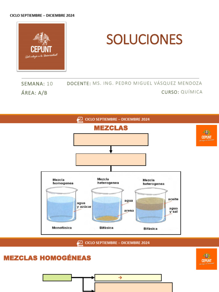 Sem 10 Química (Soluciones) 2024 2 para Explicar | PDF | Mezcla | Solubilidad