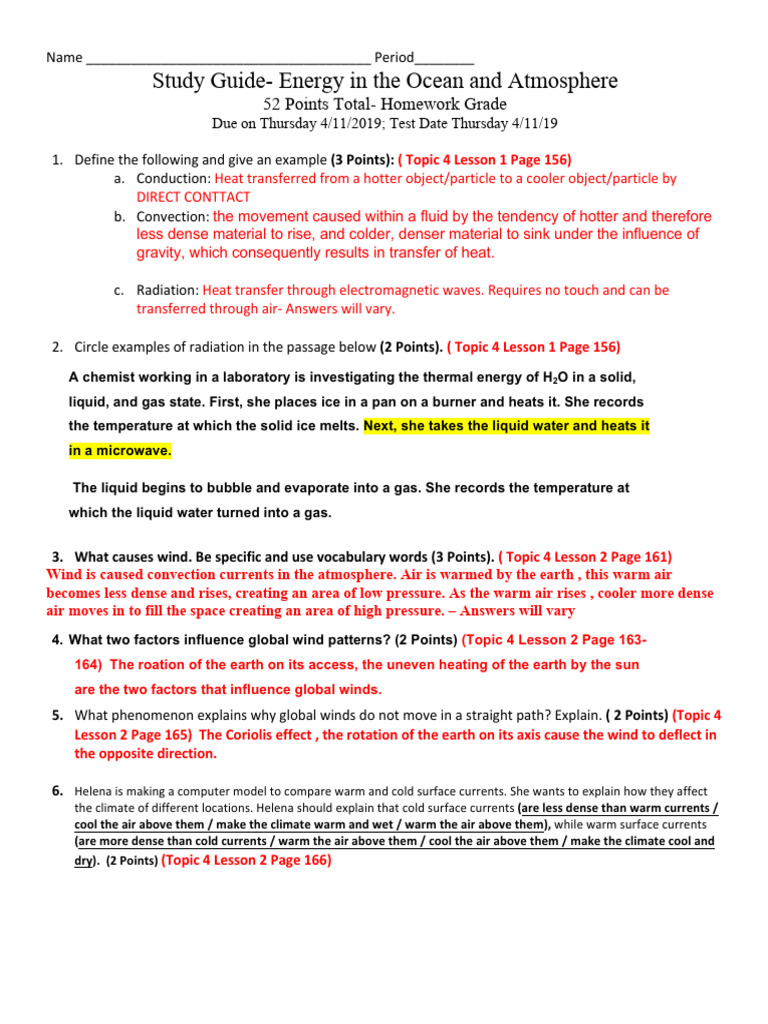 Ocean and Atmosphere Energy Study Guide | PDF | Atmosphere Of Earth ...