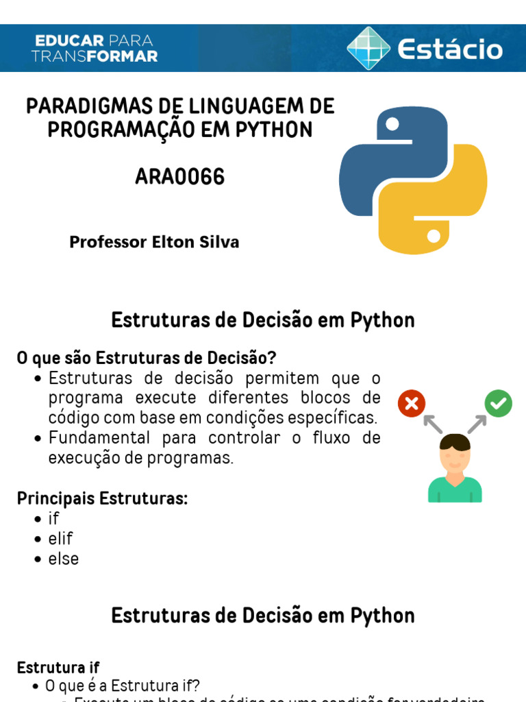 Aula 03 - Estruturas de Deci o e Repetio | PDF | Python (linguagem de ...