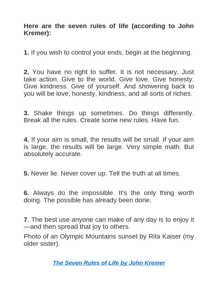 Here Are The Seven Rules of Life | PDF