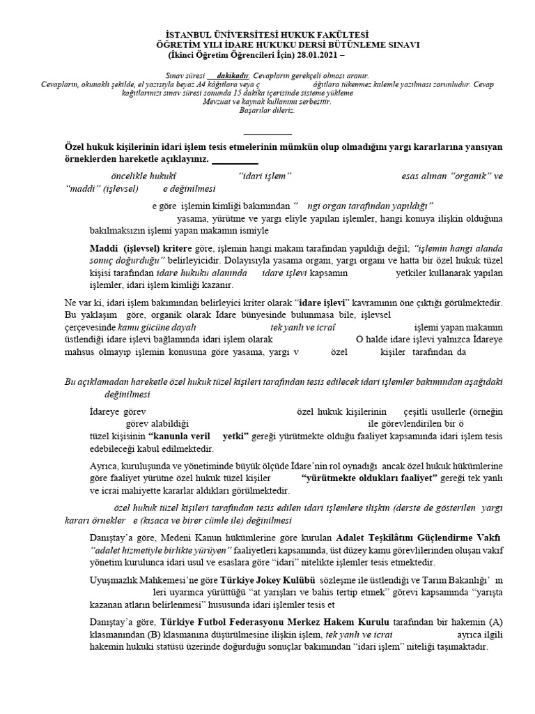 2020 2021 Idare Hukuku Ikinci Ogretim Vize Cevap Anahtari | PDF