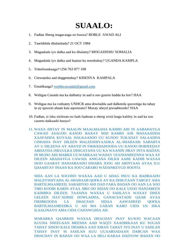 Suaalo Cusub - Docx Roble Final 2024 | PDF