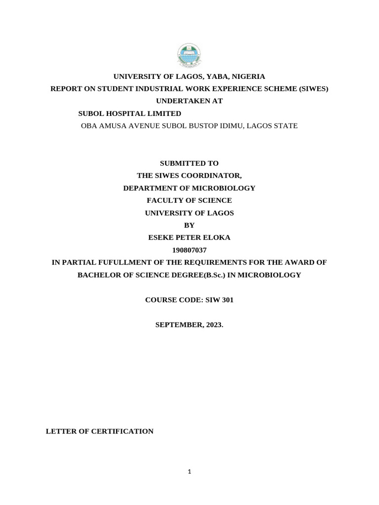 SIWES Report: Microbiology Internship at Subol Hospital | PDF ...