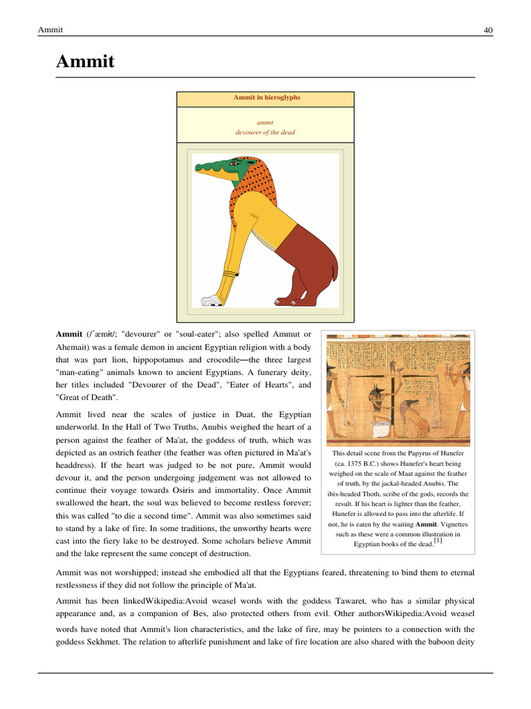 Ammit | PDF | Asian Mythology | Ancient Mediterranean Religions