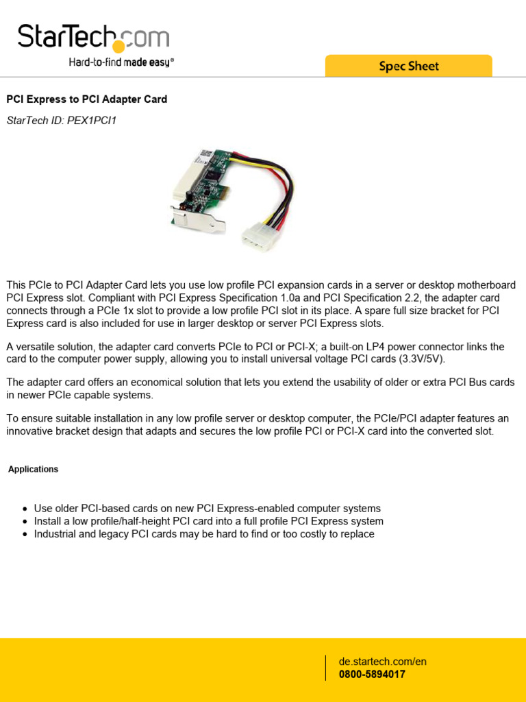 Startech Pcie Pci Adapter Card Datablad 1 | PDF | Physical Layer ...