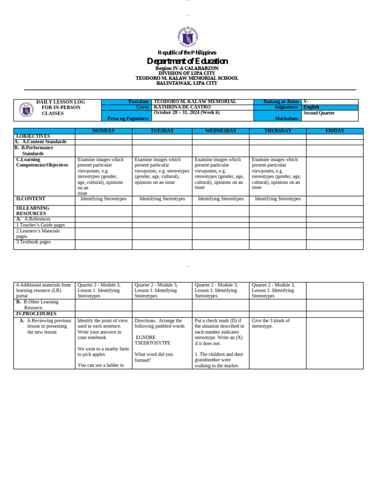 g5 q2w5 DLL English Melcs | PDF | Stereotypes | Prejudices