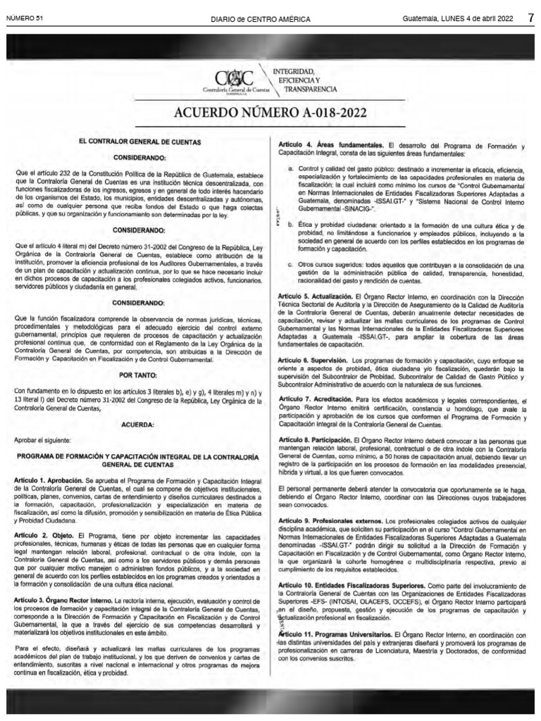 Acuerdo-Numero-A-018-2022-CGC Capacitaciones | PDF