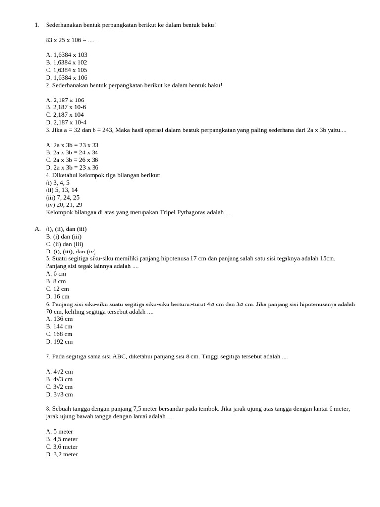 Soal MTK Kelas 8A | PDF | Metode & Bahan Ajar