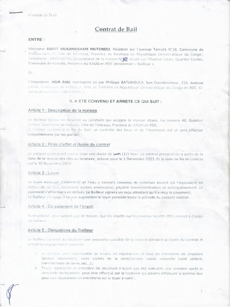 Contrat de Bail | PDF