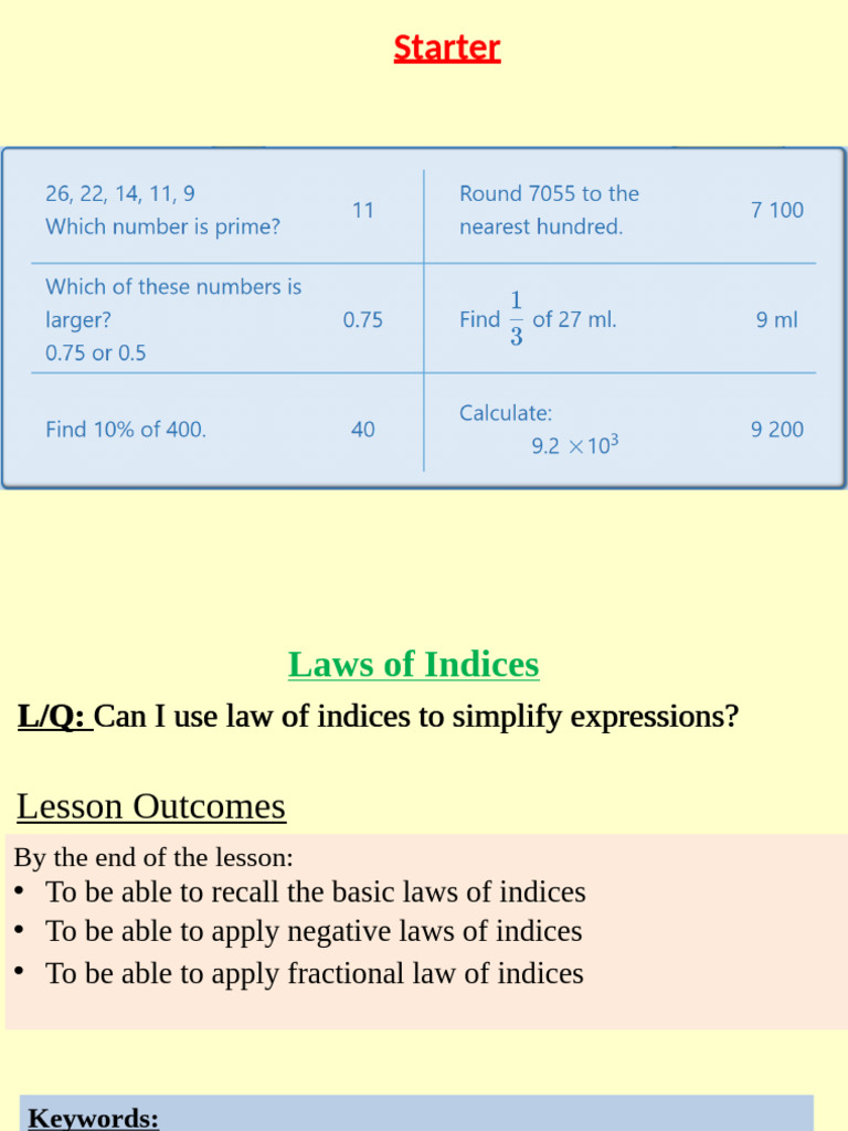 Lesson 6 - Laws of Indices - For Free Use | PDF | Arithmetic ...