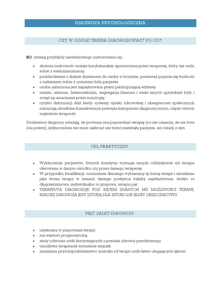 Diagnoza Psychologiczna | PDF