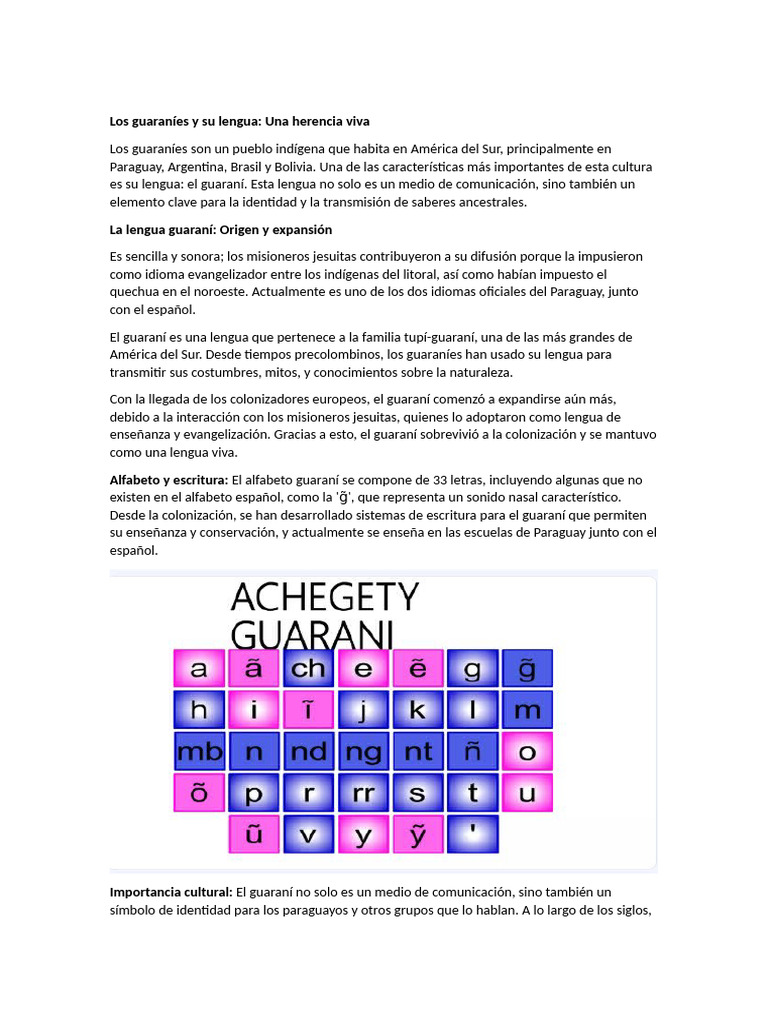 Guaraní: Lengua y Cultura Viva en Paraguay | PDF | Lengua española ...