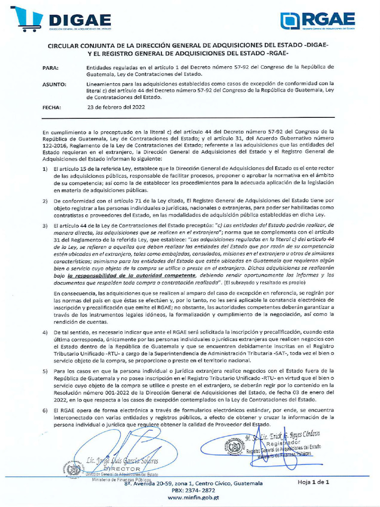 Circular Conjunta Digae - Rgae - Resolucion 001-2022 | PDF