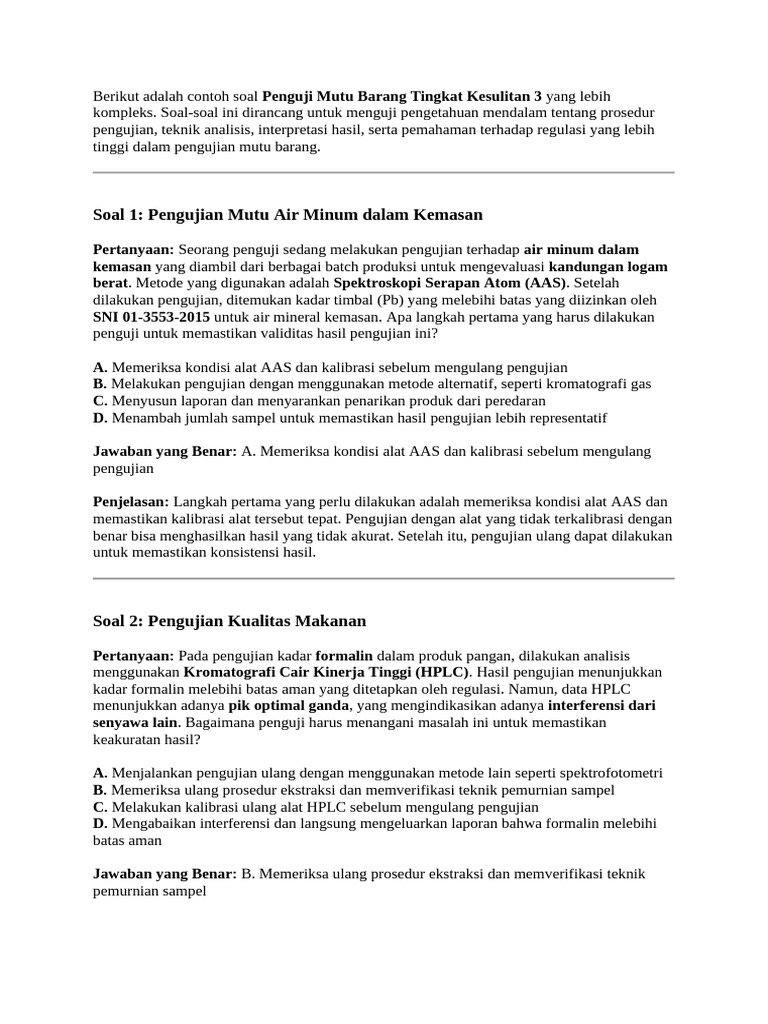 Berikut Adalah Contoh Soal Penguji Mutu Barang Tingkat Kesulitan 3 Yang ...