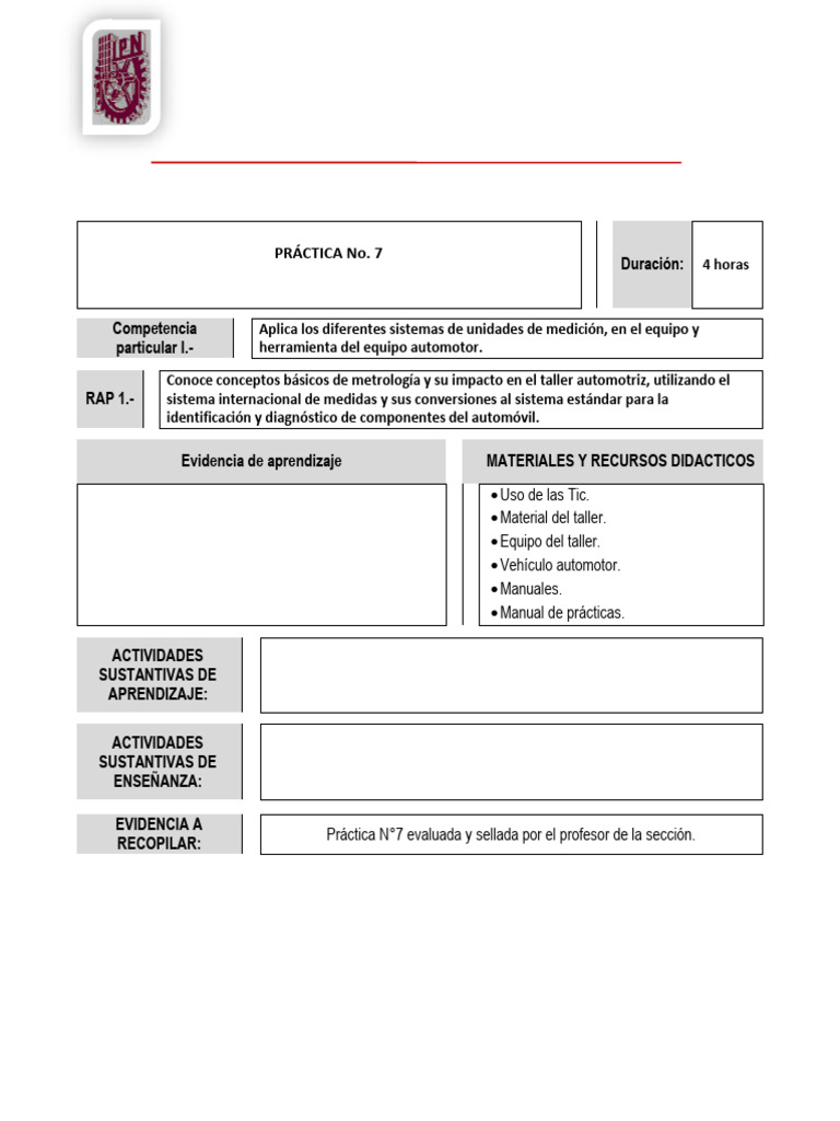 Pr-Ctica 7 Manejo de Herramientas y Equipo de Medici-N Automotriz (Tercer Nivel) | PDF ...