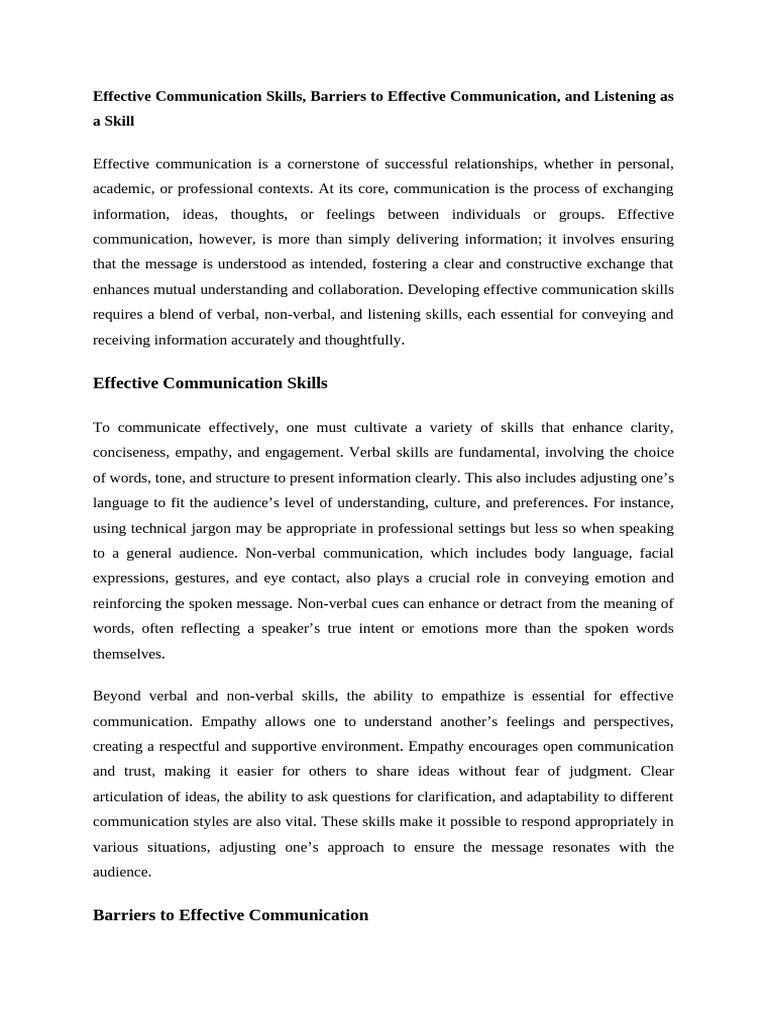 Communication Skills Listening | PDF | Communication | Nonverbal ...