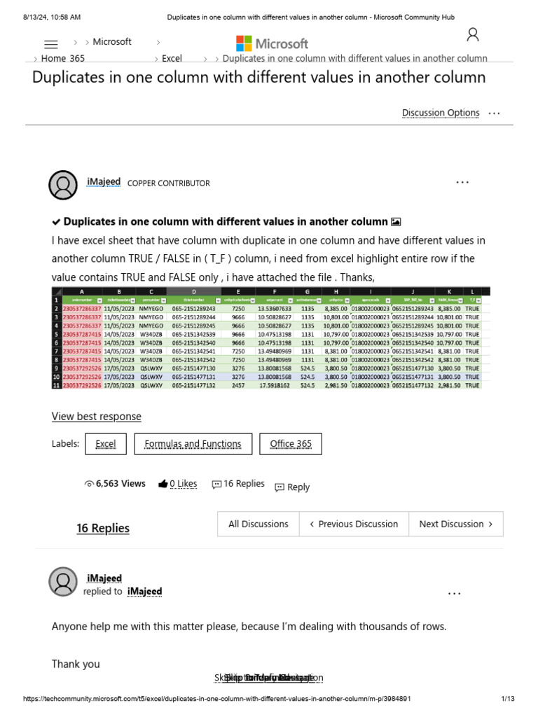 Duplicates In One Column With Different Values In Another Column Microsoft Community Hub Pdf 