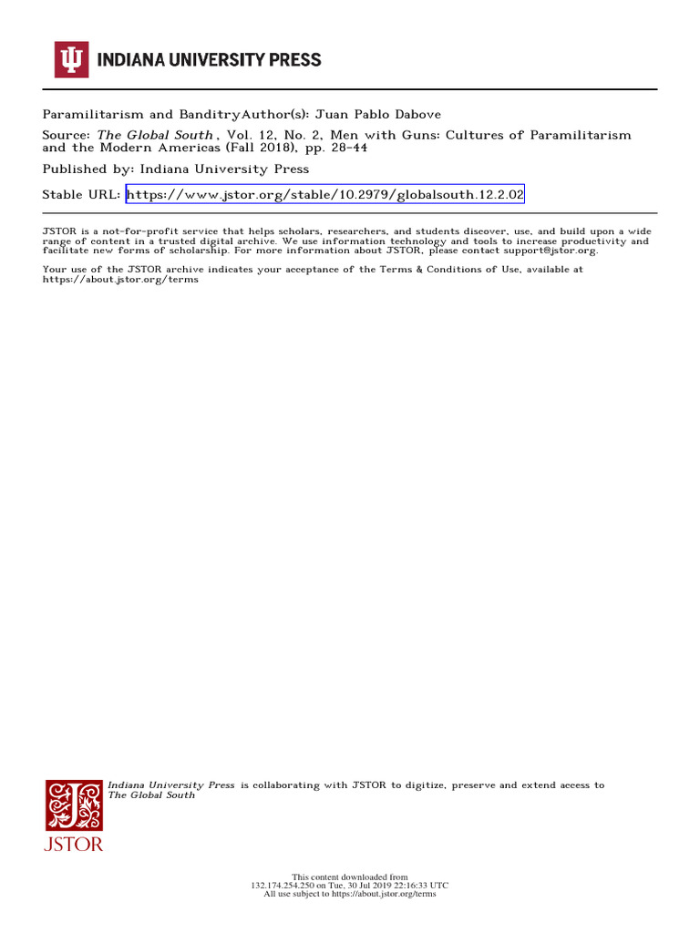 DABOVE, Juan Pablo. Paramilitarism and Banditry. Vol. 12, No. 2, Men ...