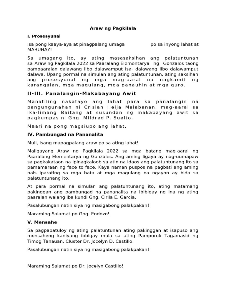 Araw NG Pagkilala | PDF