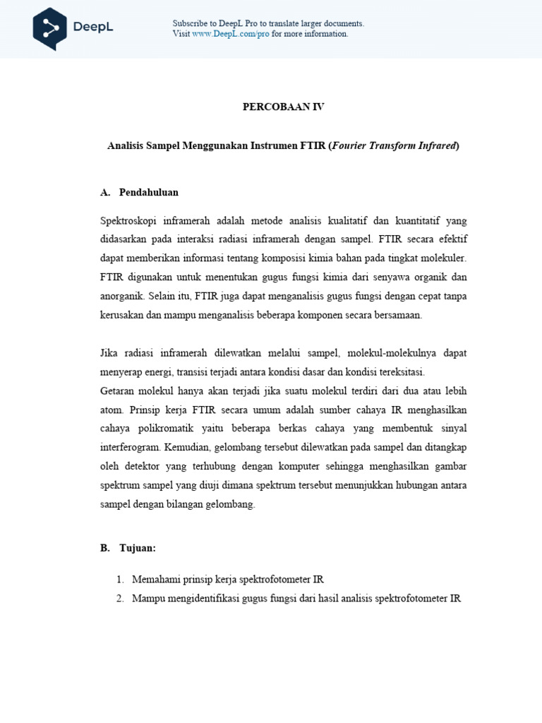 EXPERIMENT VI SAMPLE ANALYSIS USING THE FTIR Id | PDF