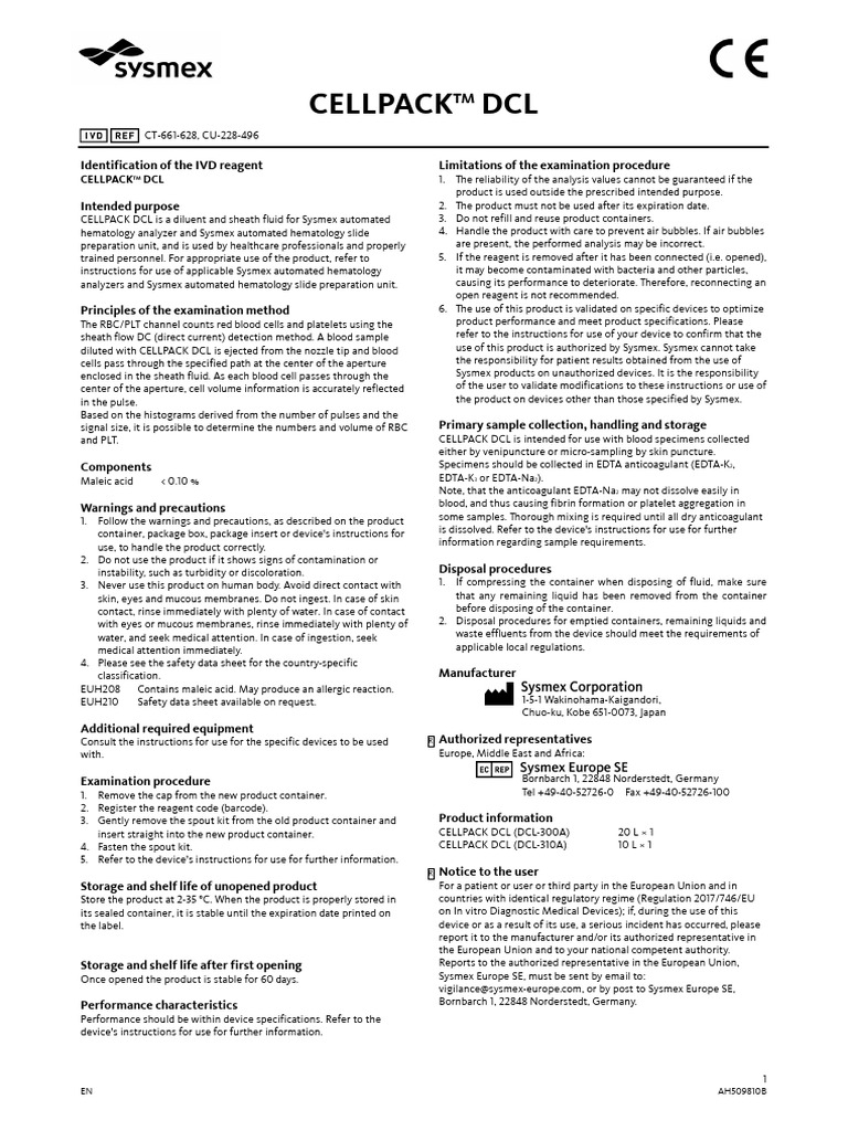 CELLPACK DCL-300A - 310A - PI - 2211 - en - IVDR | PDF | Blood Cell ...