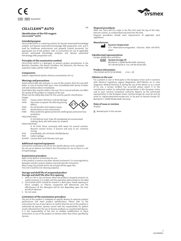 CELLCLEAN AUTO - PI - 2211 - en - IVDR | PDF | Shelf Life