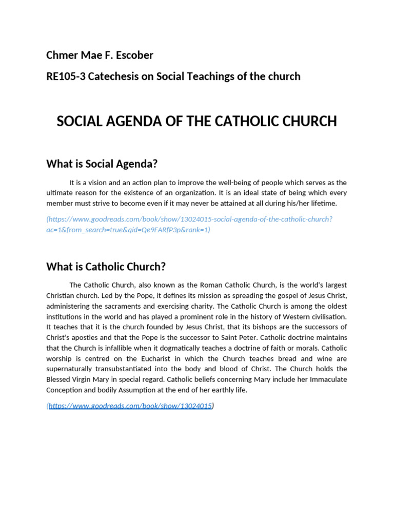 Social Agenda of The Catholic Church | PDF | Catholic Church | Eucharist