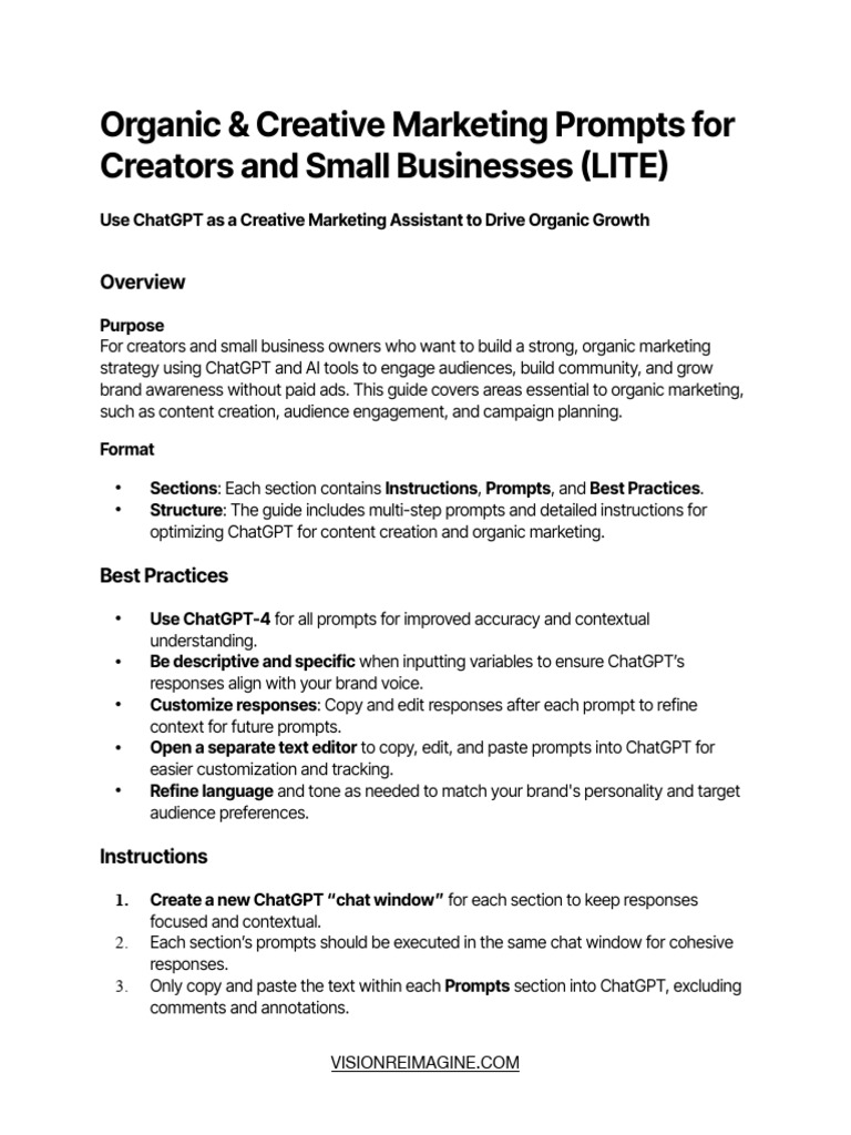 Organic Creative Marketing Prompts For Creators and Small Businesses ...