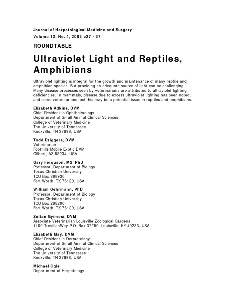 (2003) Ultraviolet Light and Reptiles Amphibian | PDF | Ultraviolet