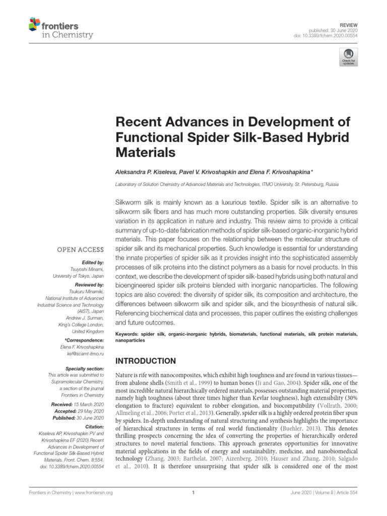 Recent Advances in Development of Functional Spider Silk-Based Hybrid ...