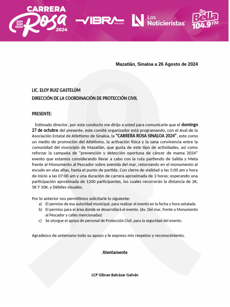 Oficio Protección Civil 2024 | PDF