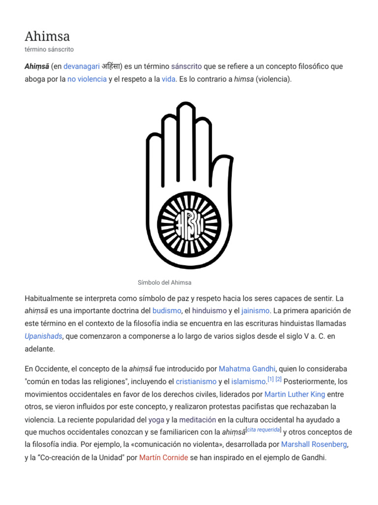 Ahimsa - Wikipedia, La Enciclopedia Libre | PDF | Ahimsa | Filosofía india