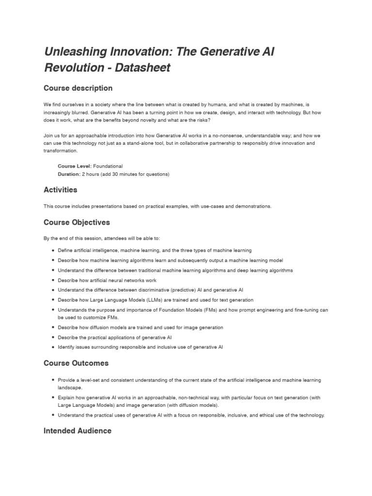 Generative AI: Course Overview & Benefits | PDF | Artificial ...