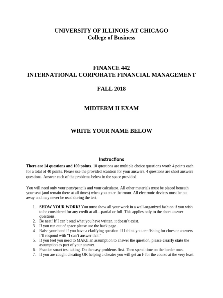 FIN 442 - Midterm II - 2018 - Practice Exam - 1 | PDF | Swap (Finance ...