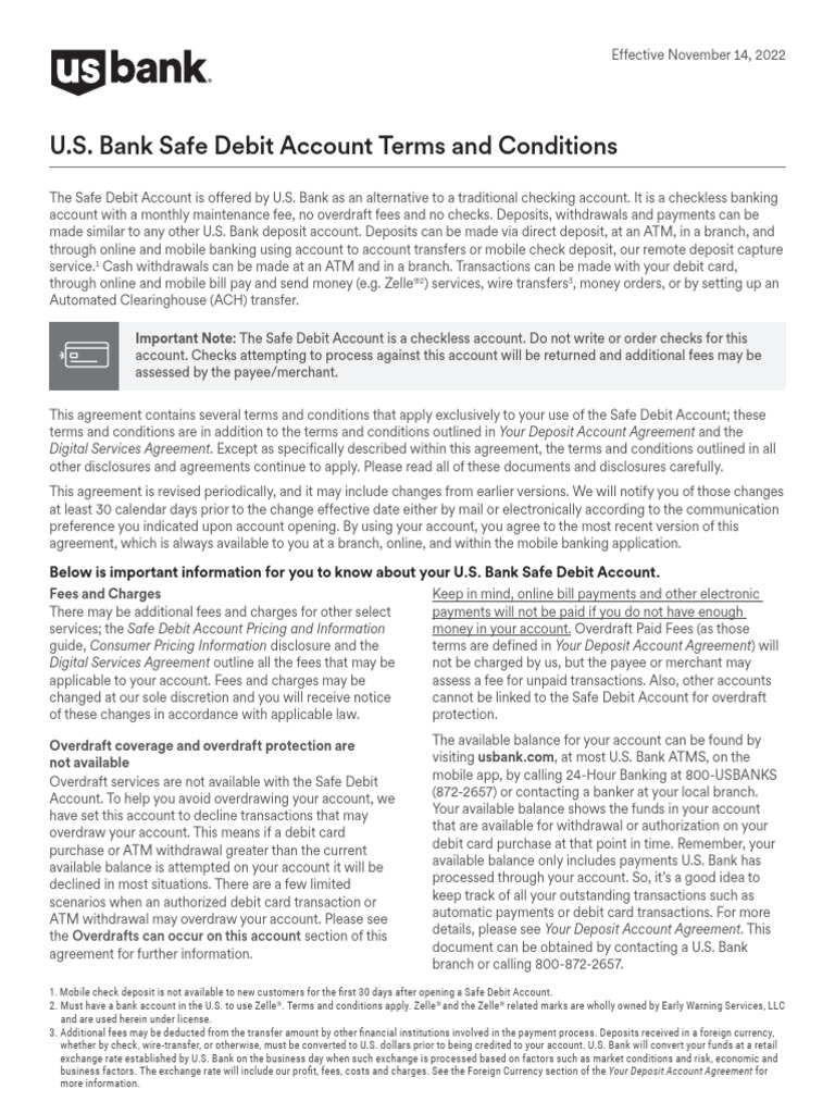 Safe Debit Account Agreement | PDF | Overdraft | Cheque