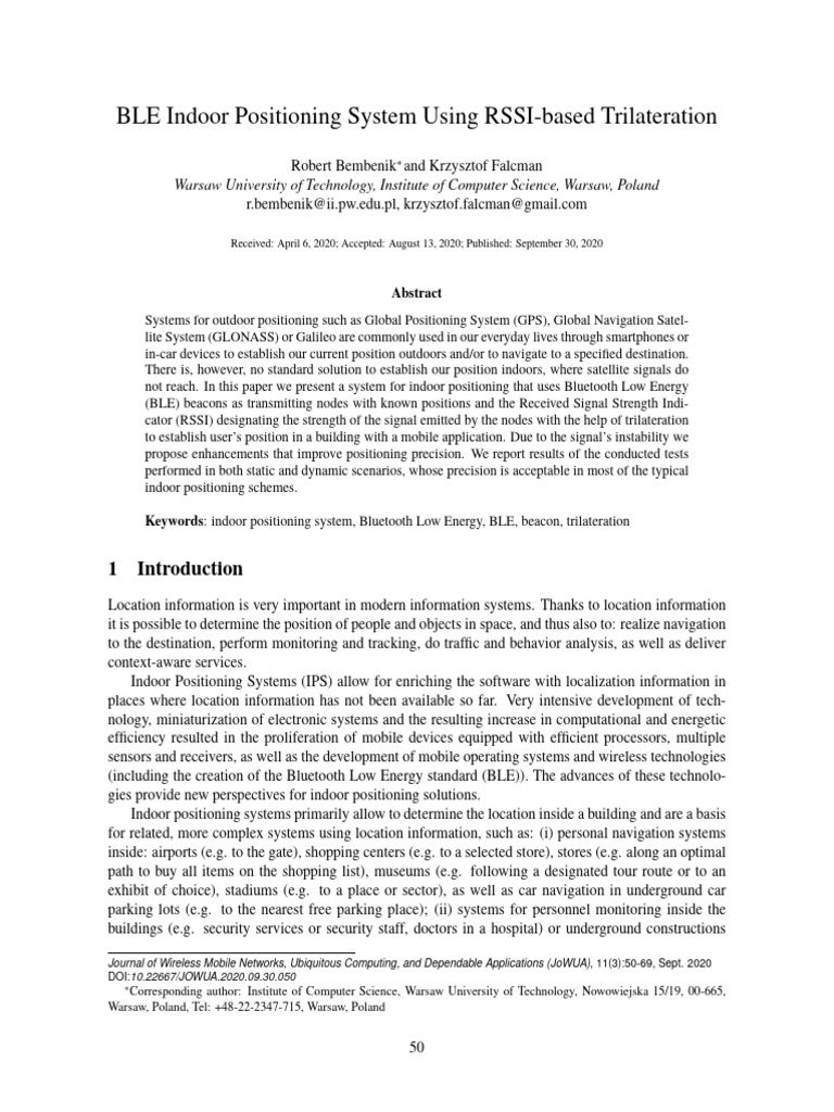BLE Indoor Positioning System Using RSSI-based Trilateration | PDF | Wi Fi | Waves
