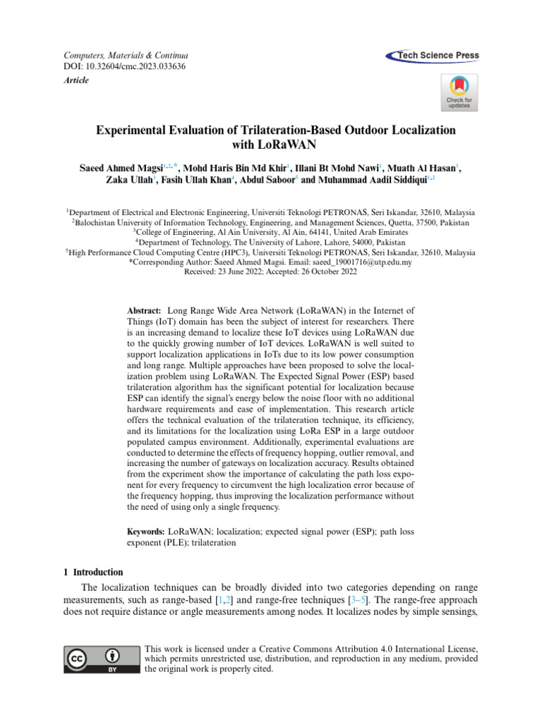 Experimental Evaluation of Trilateration-Based Outdoor Localization With LoRaWAN | PDF | Outlier ...