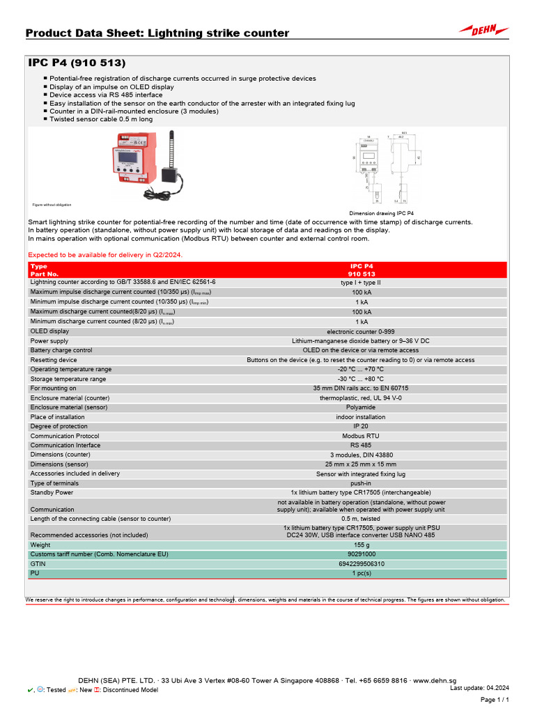 Lightning Strike Counter IPC P4 Data Sheet | PDF | Power Supply | Lightning