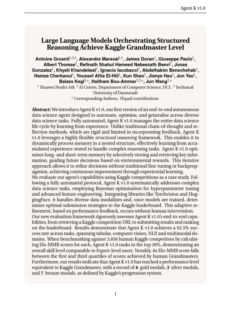Large Language Models Orchestrating Structured Reasoning Achieve Kaggle Grandmaster Level | PDF ...