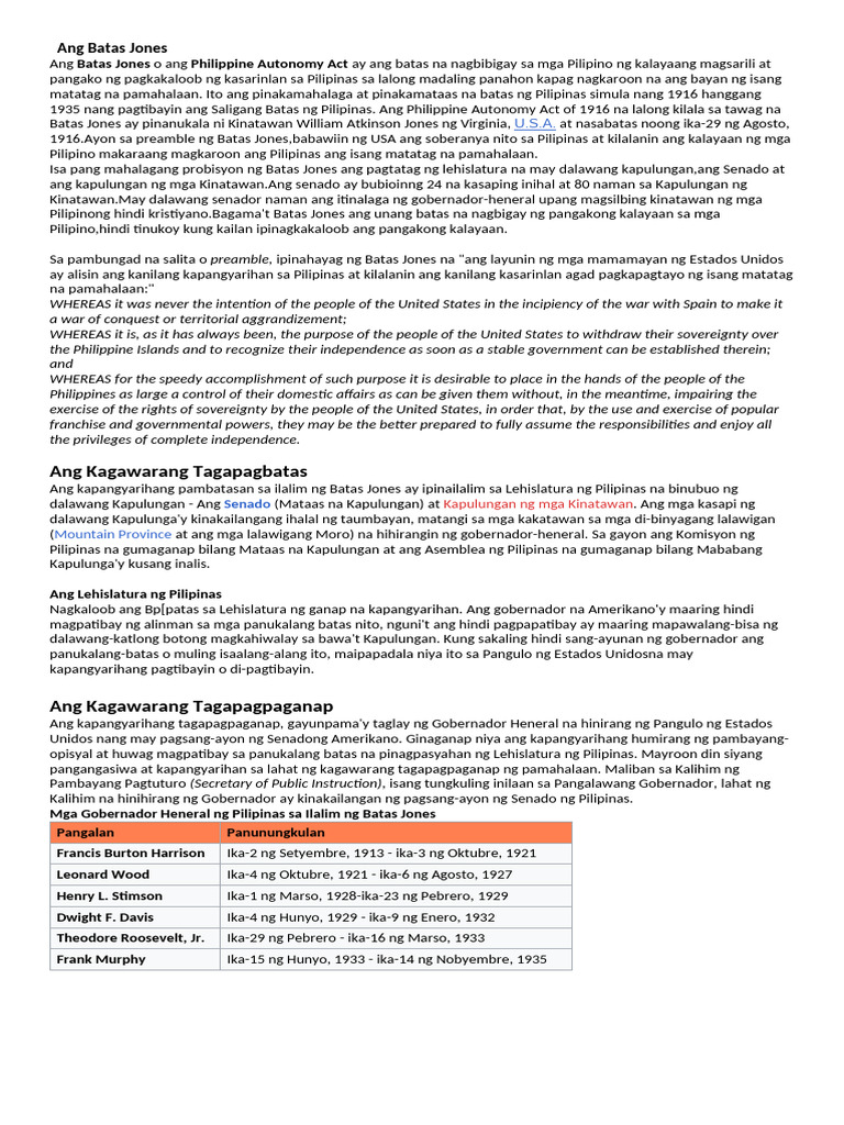 Ang Batas Jones | PDF