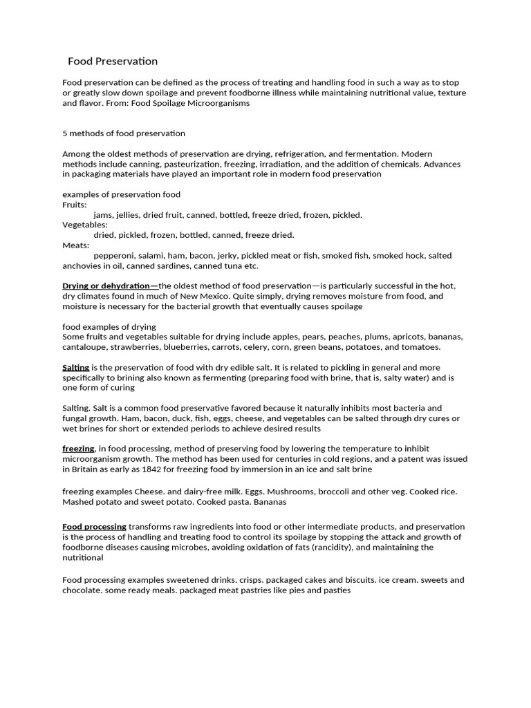 Food Preservation | PDF | Food Preservation | Foods