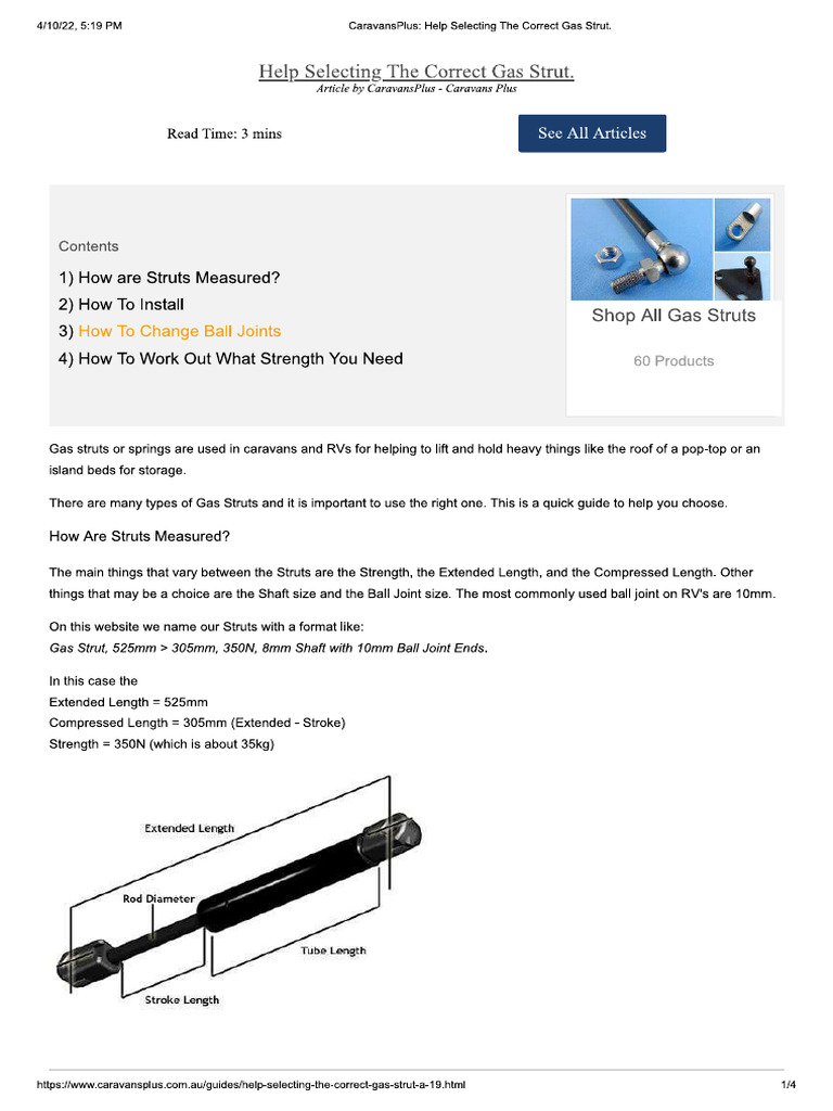 CaravansPlus - Help Selecting The Correct Gas Strut | PDF