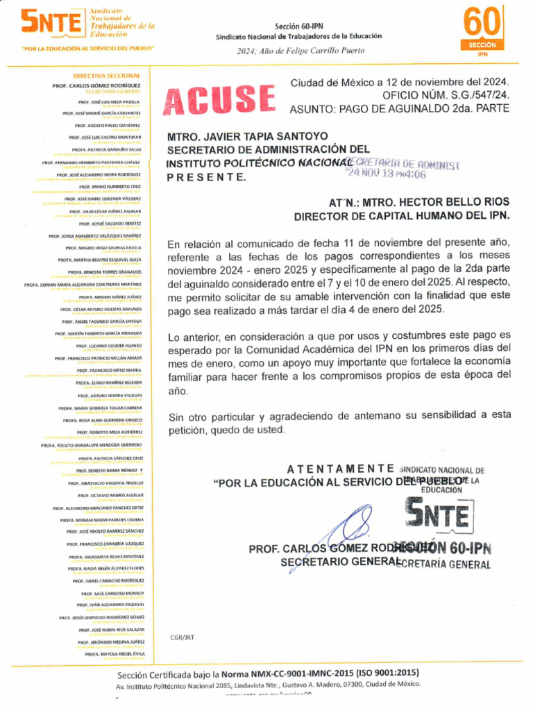 Oficio s.g.547 Acuse | PDF