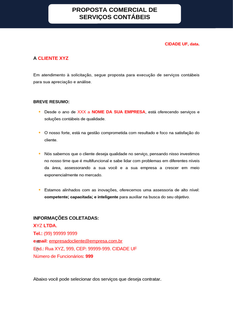 Modelo de Proposta de Prestacao de Servicos Contabeis | PDF | Contabilidade | Business