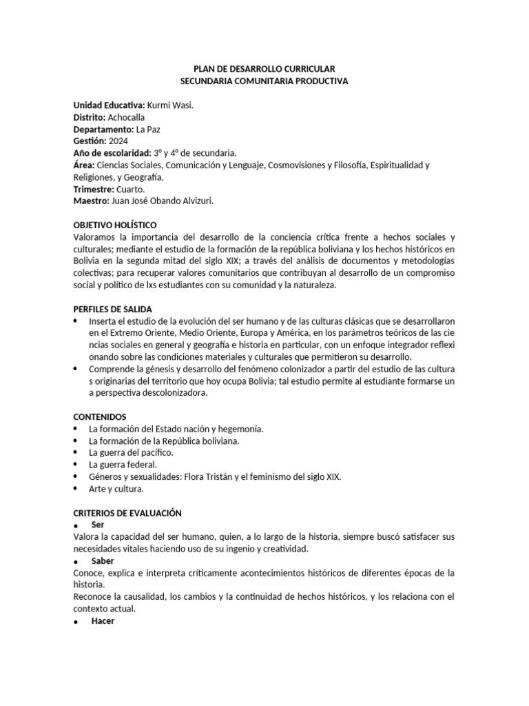 PDC 3° y 4° Secundaria - 4°bimestre 2024 | PDF | Comprensión lectora ...