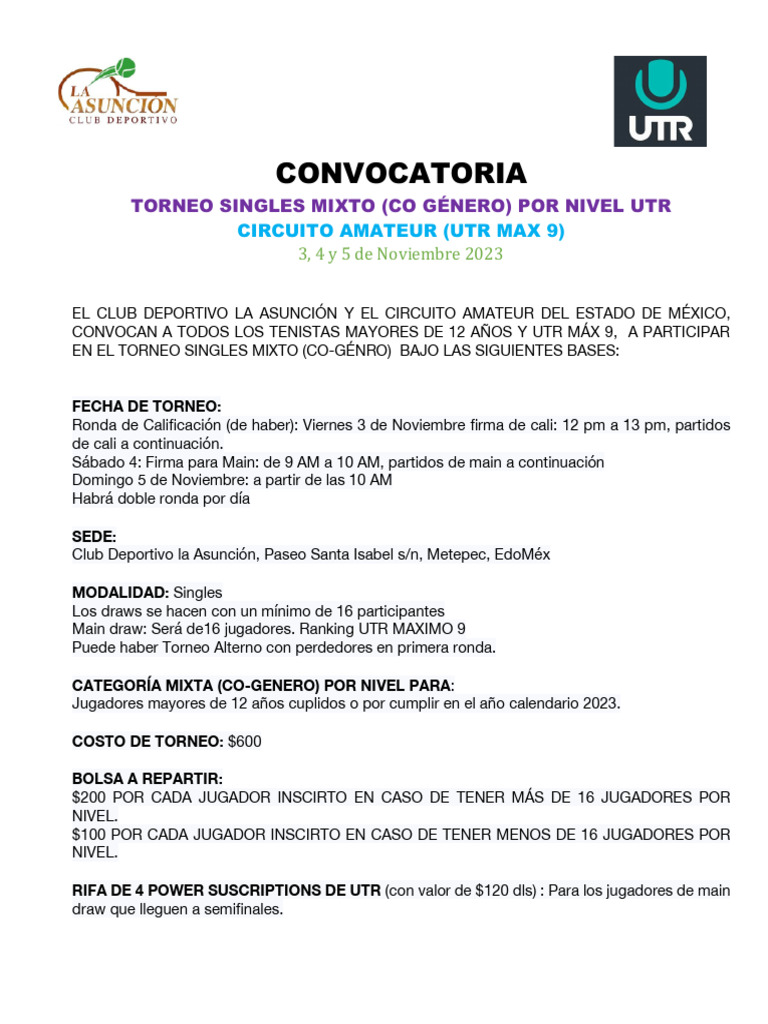 Torneo Amateur Mixto 2023 | PDF